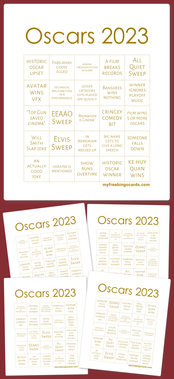 Virtual Oscars 2023 Bingo