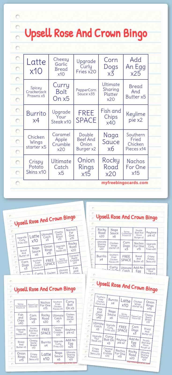Virtual Upsell Rose And Crown Bingo