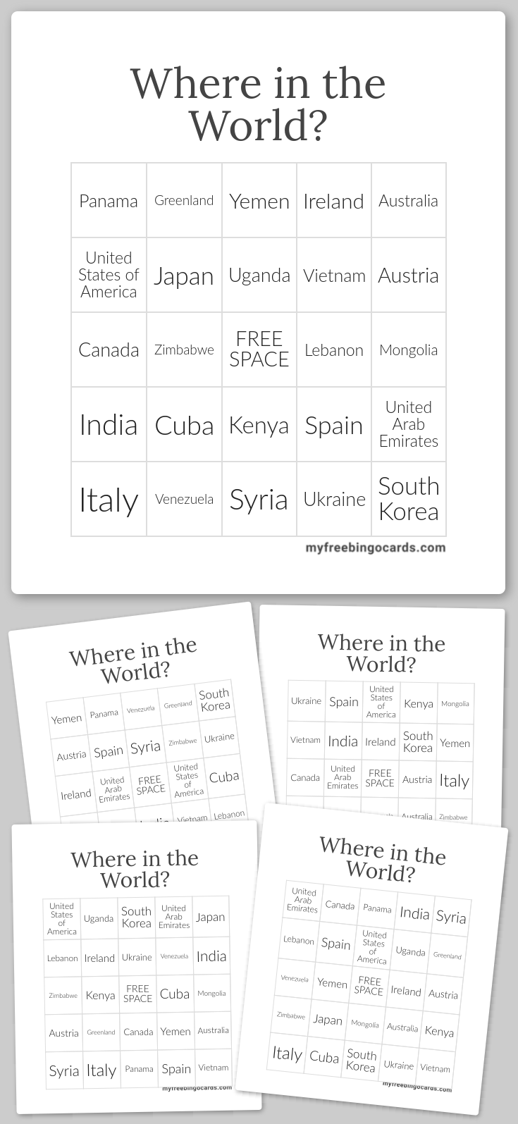 Virtual Where in the World? Bingo