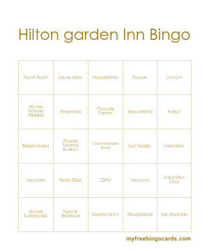 Print 100+ Hilton garden Inn Bingo Cards