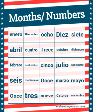Months/ Numbers Bingo