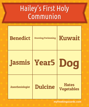 Hailey's First Holy Communion Bingo