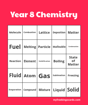 Year 8 Chemistry Bingo