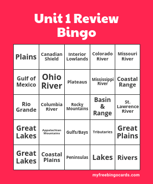 Unit 1 Review Bingo