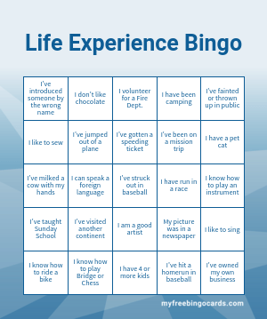 Life Experience Bingo