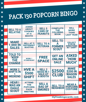 PACK 130 POPCORN BINGO