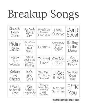 Breakup Songs Bingo
