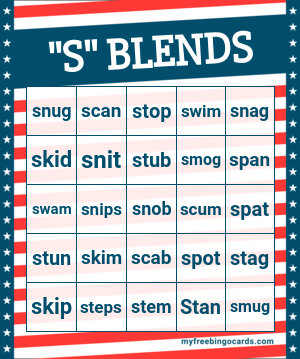 Print 100+ "S" BLENDS BINGO Cards