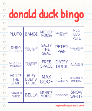 donald duck bingo