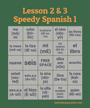 Lesson 2 & 3 Speedy Spanish 1 Bingo