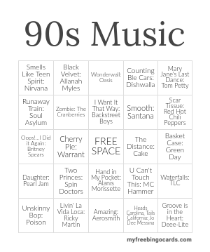 90s Music Bingo