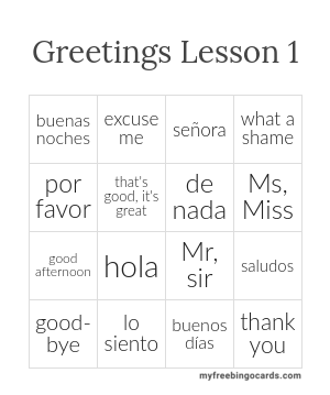Greetings Lesson 1 Bingo