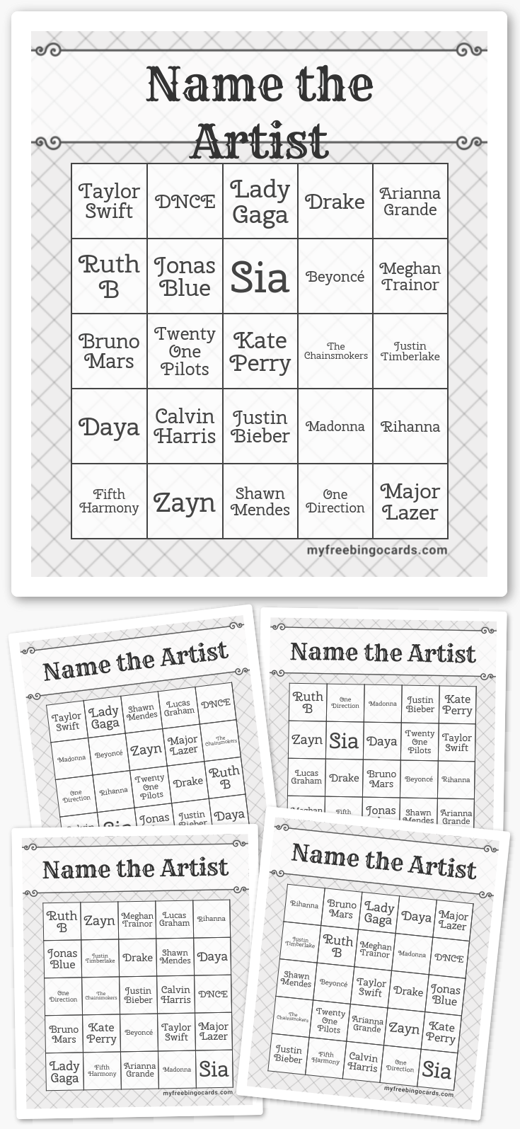Virtual Name the Artist Bingo