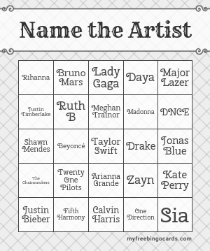 Print 100+ Name the Artist Bingo Cards