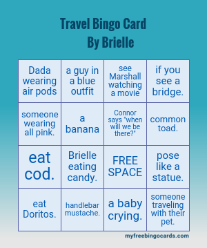 Travel Bingo Card By Brielle