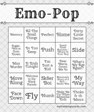 Emo-Pop Bingo