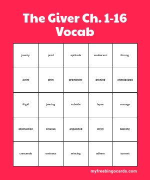 The Giver Ch. 1-16 Vocab Bingo