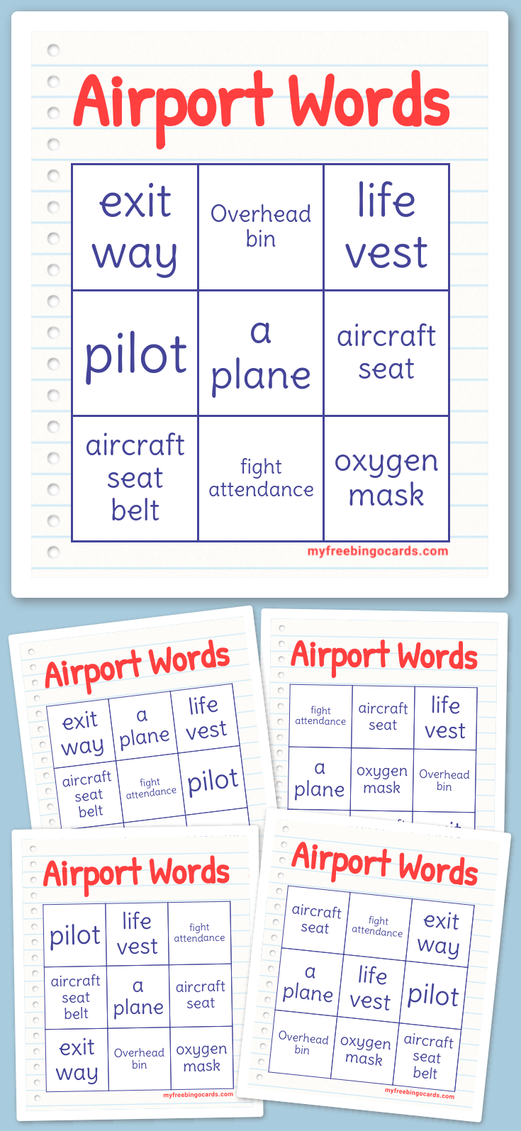 Virtual Airport Words Bingo