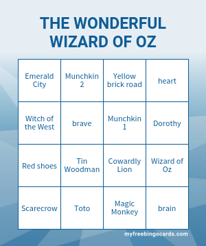 THE WONDERFUL WIZARD OF OZ BINGO