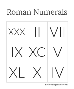 Print 100+ Roman Numerals Bingo Cards