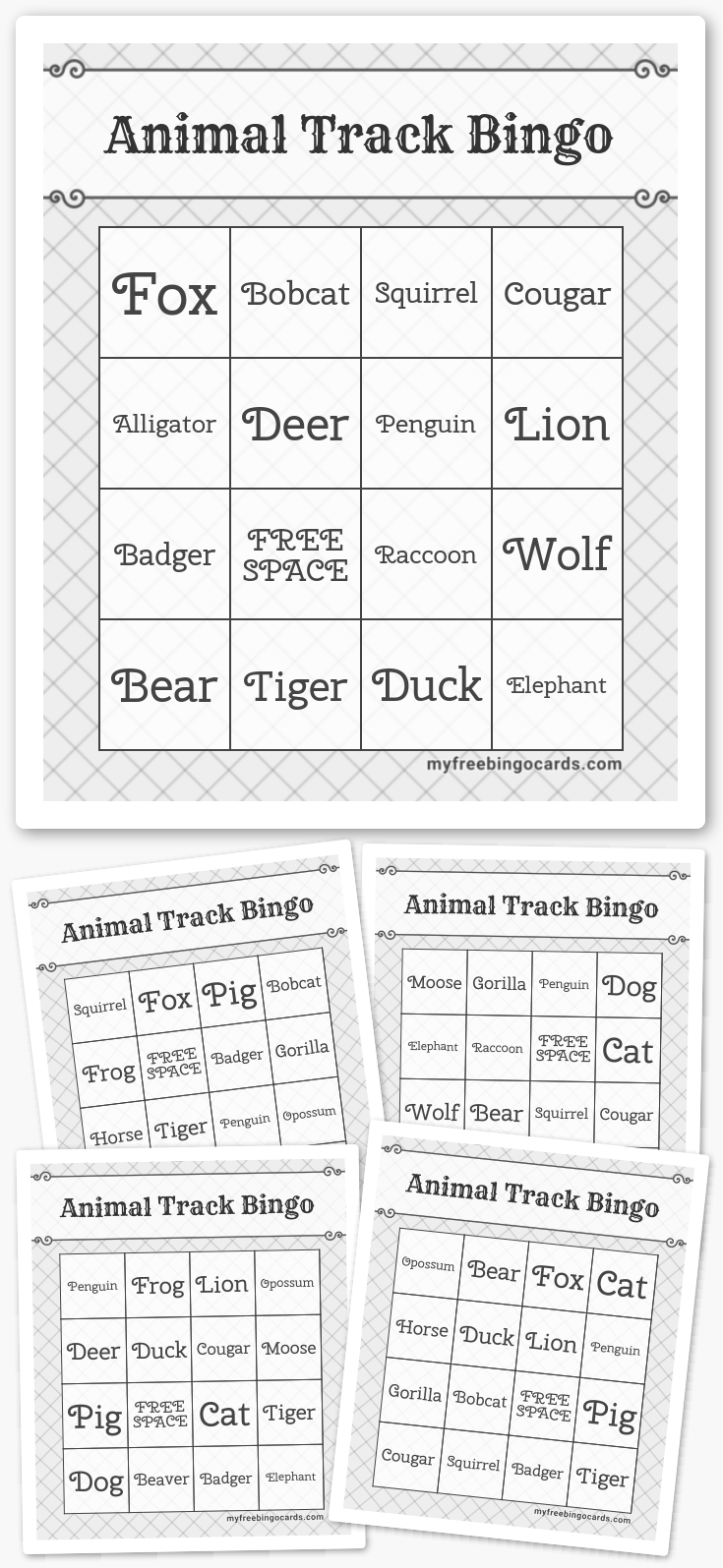 Virtual Animal Track Bingo