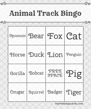 Print 100+ Animal Track Bingo Cards