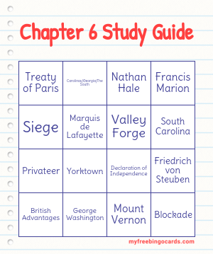 Chapter 6 Study Guide Bingo
