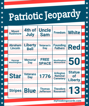 Patriotic Jeopardy Bingo