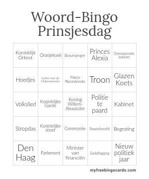 Woord-Bingo Prinsjesdag