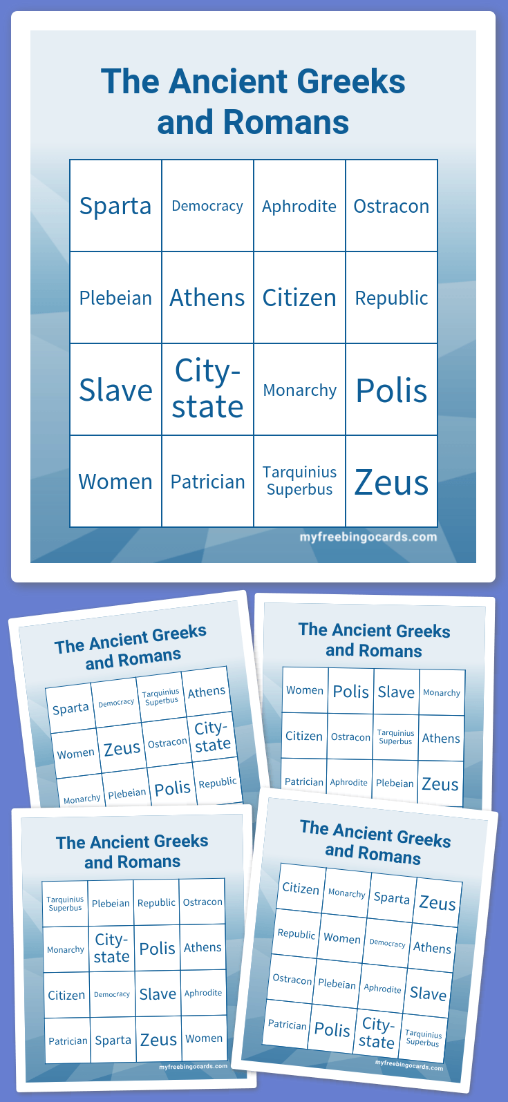 Virtual The Ancient Greeks and Romans Bingo