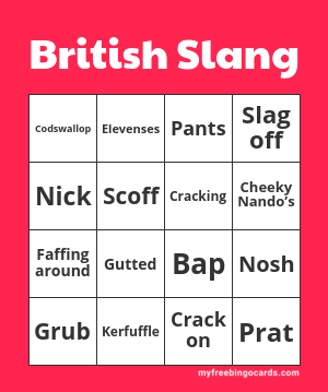 British Slang Bingo
