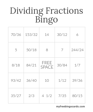 Dividing Fractions Bingo