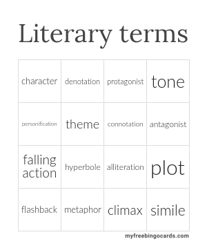 Literary terms Bingo