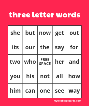 three letter words bingo