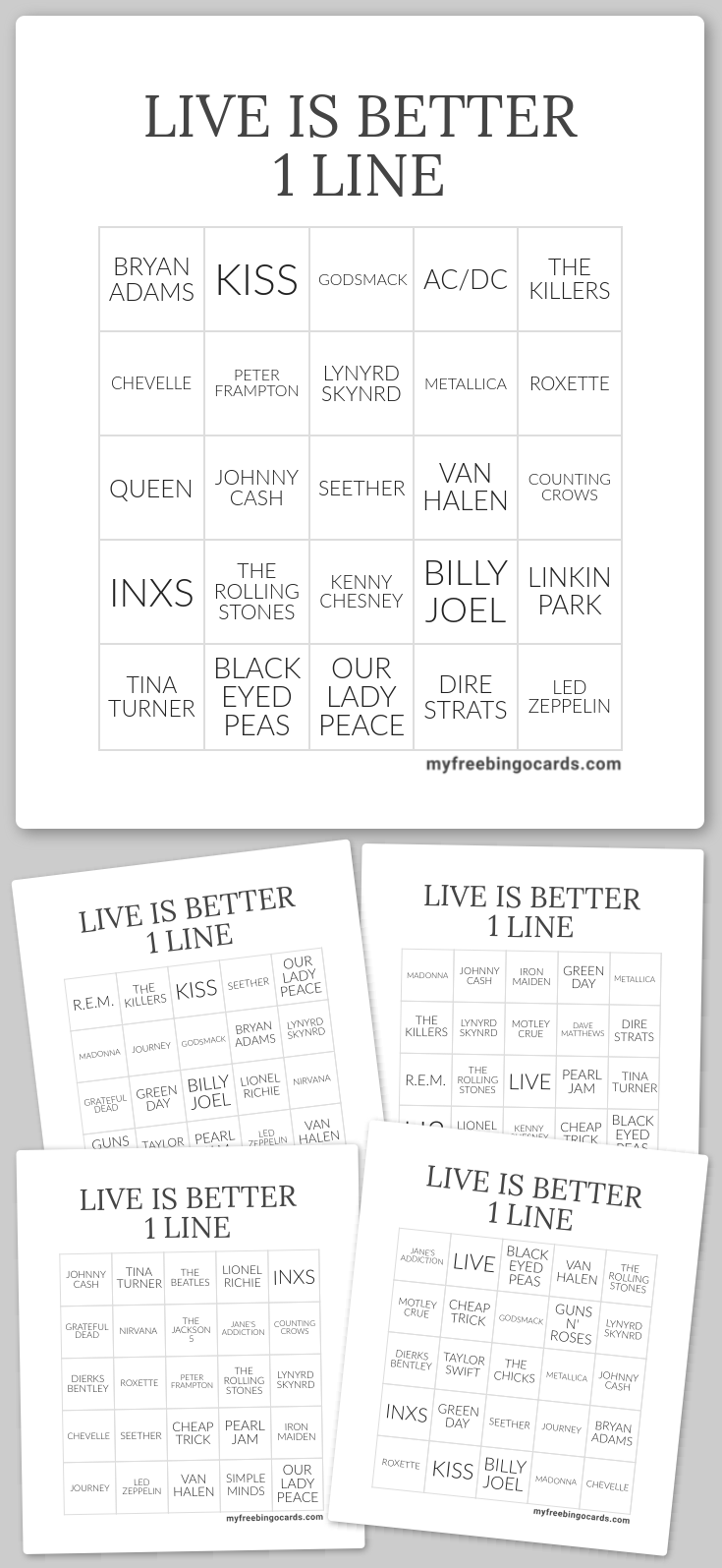 Virtual LIVE IS BETTER 1 LINE BINGO