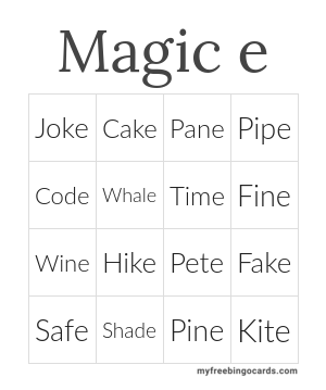 Print 100+ Magic e Bingo Cards