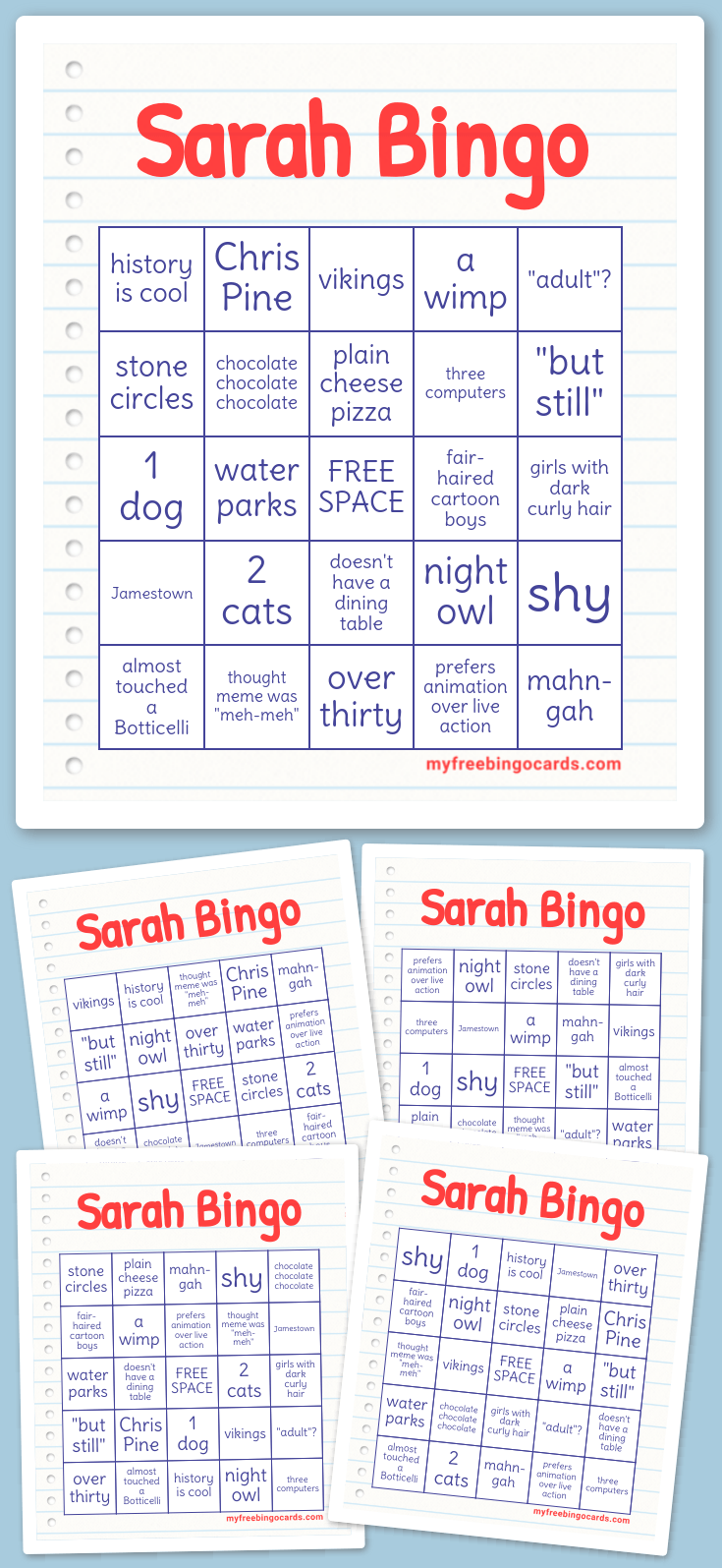 Virtual Sarah Bingo