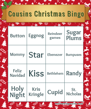 Cousins Christmas Bingo