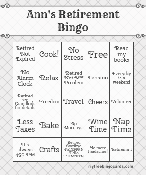 Ann's Retirement Bingo
