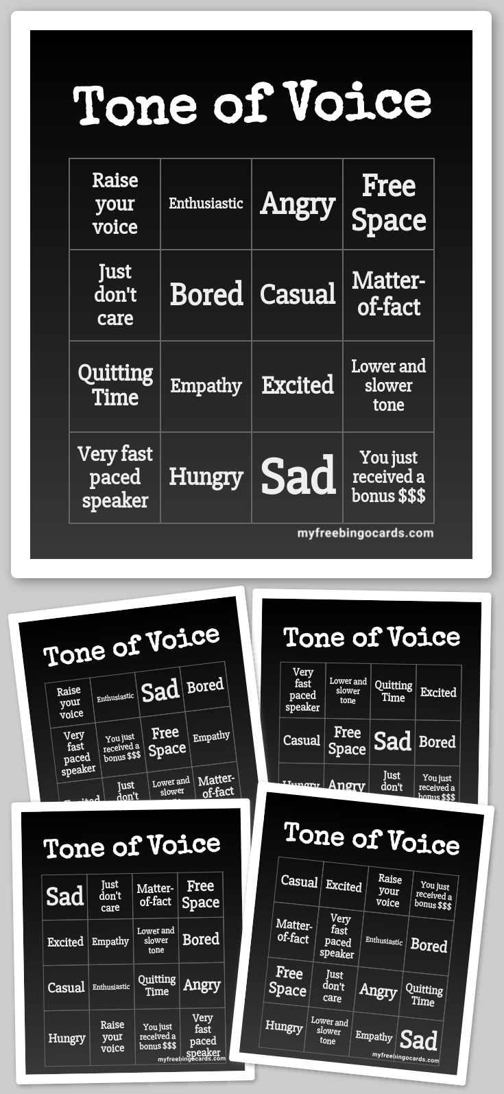 Virtual Tone of Voice Bingo