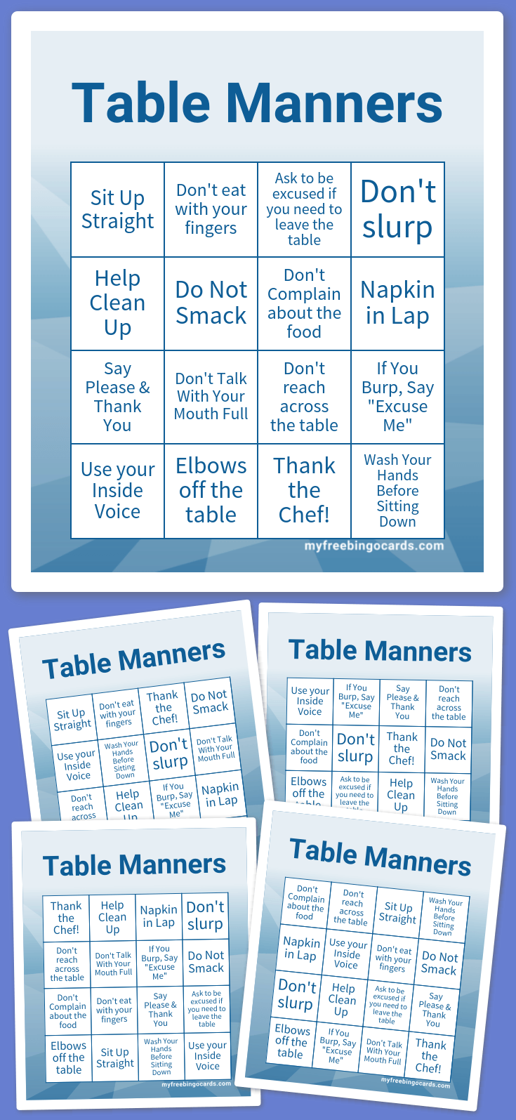 Virtual Table Manners Bingo