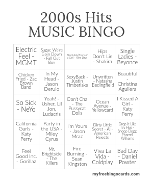 2000s Hits MUSIC BINGO