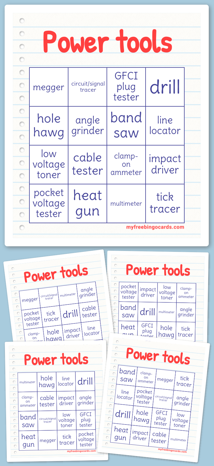 Virtual Power tools Bingo
