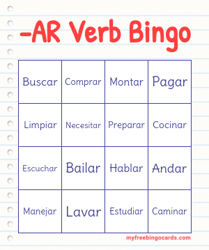 -AR Verb Bingo