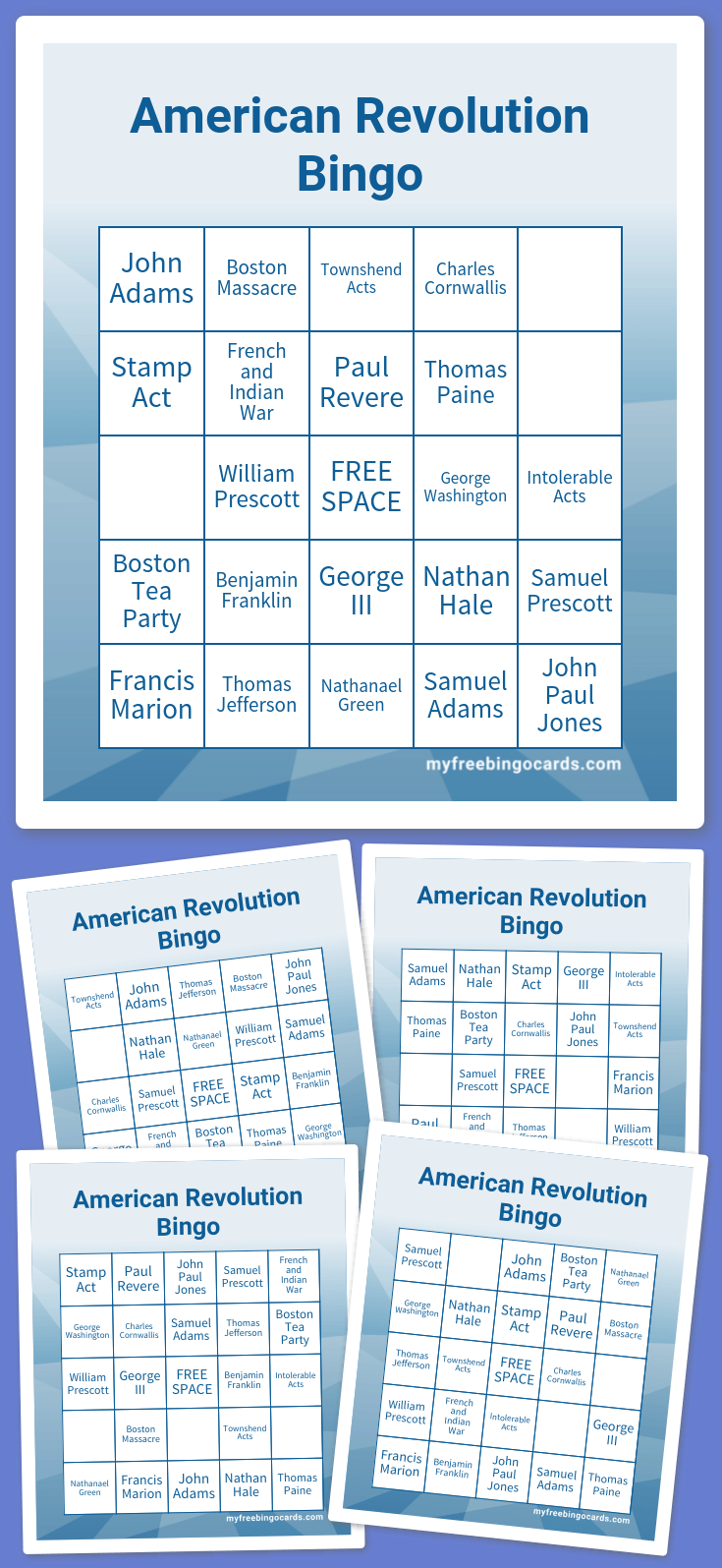 Virtual American Revolution Bingo