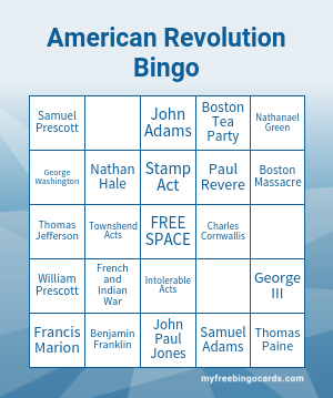 Print 100+ American Revolution Bingo Cards