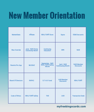 New Member Orientation Bingo