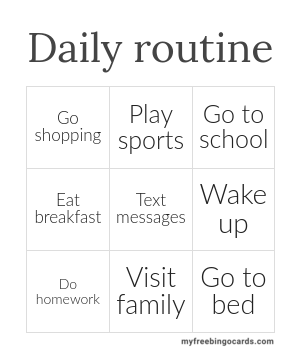 Daily routine Bingo