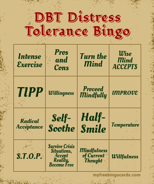 DBT Distress Tolerance Bingo