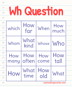 Wh Question Bingo